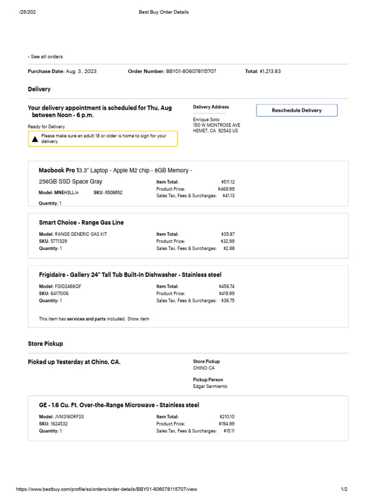 Best Buy Order Summary for Hemet, CA | PDF | Apple Inc. Hardware ...