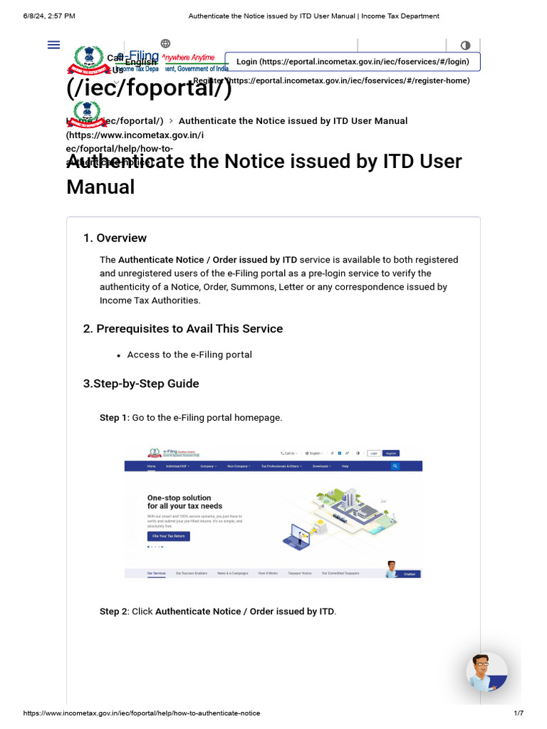 Authenticate The Notice Issued by ITD User Manual - Income Tax Department | PDF | Authentication ...