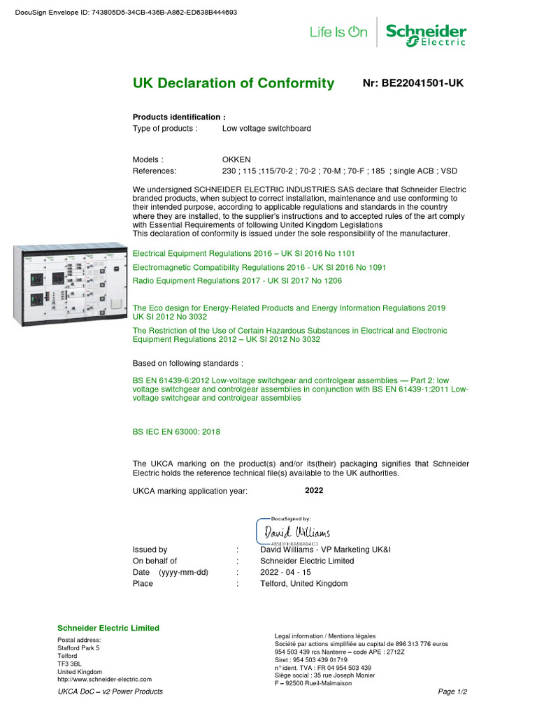 UK CA Declaration Power Product OKKEN | PDF | Electromagnetism | Electric Power