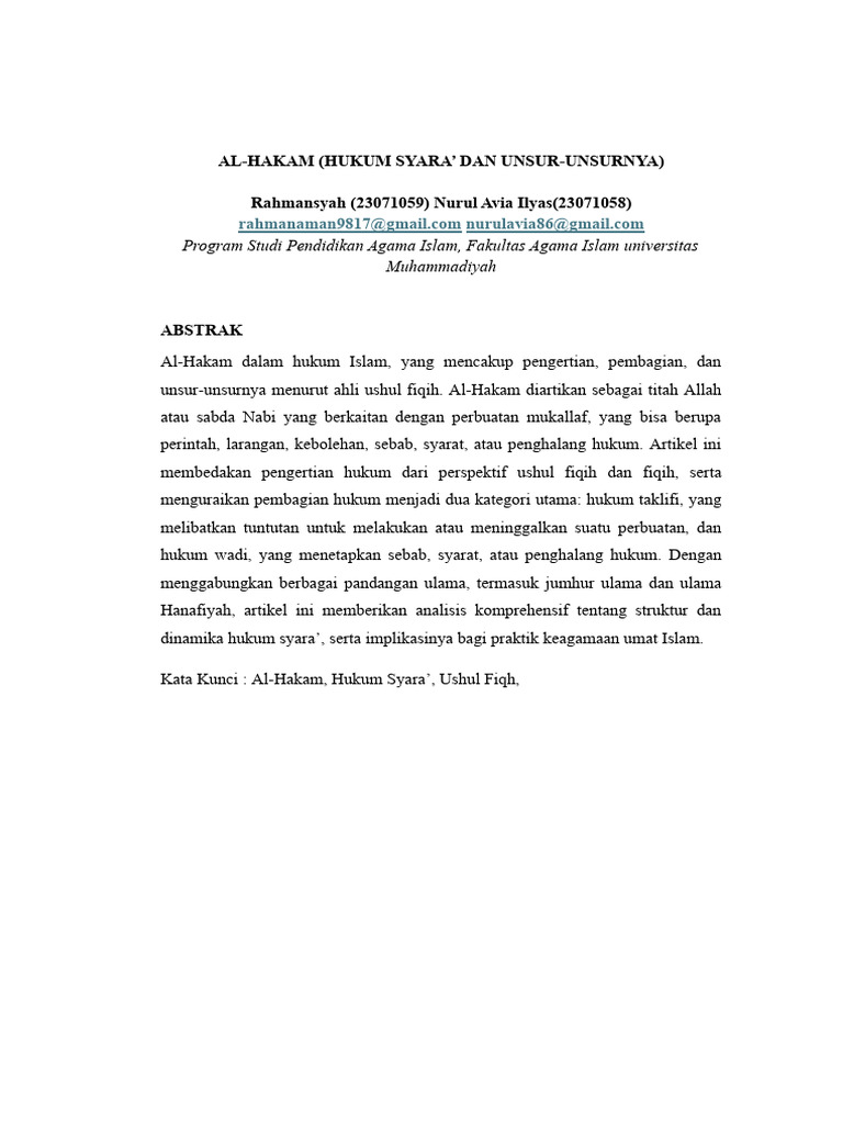 Al-Hakam (Hukum Syara' Dan Unsur-Unsurnya) | PDF
