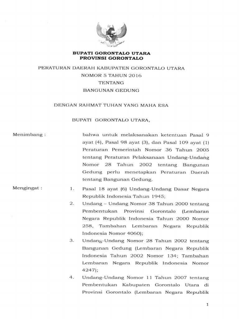 Perda Gorut No 5 Th 2016 Ttg Bangunan Gedung | PDF