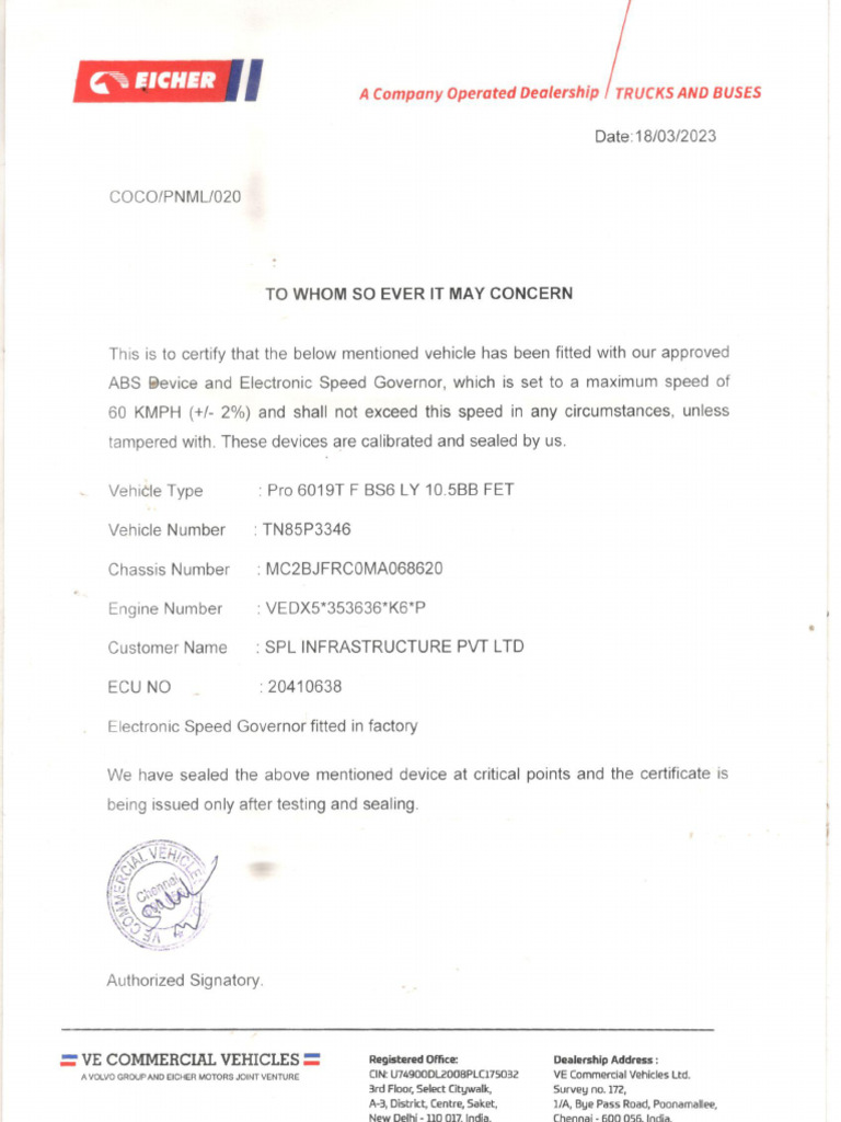 TN 85 P 3346 SLD Certificate 20.03.2023 | PDF