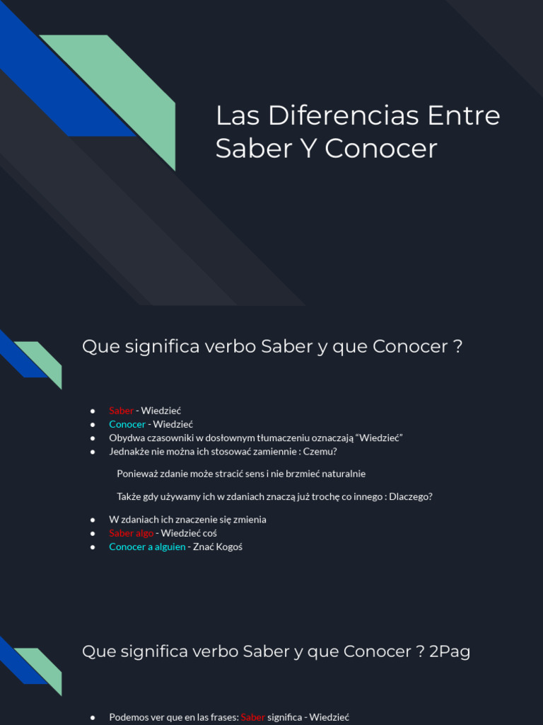 Las Diferencias Entre Saber Y Conocer | PDF | Conjugación gramatical ...