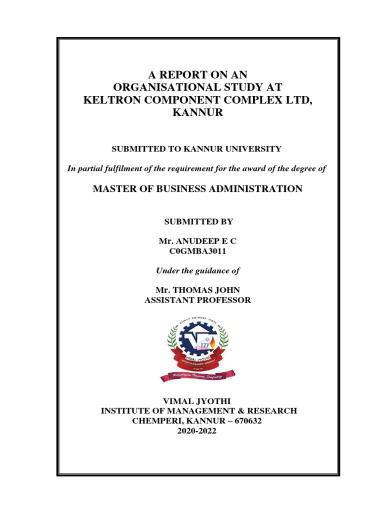 Os - A Report On An Organisational Study at Keltron Component Complex LTD | PDF | Capacitor ...