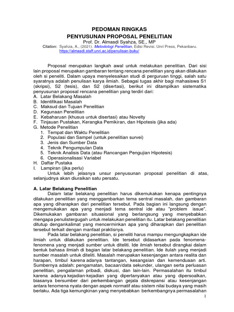 Pedoman Ringkas Penulisan Proposal | PDF