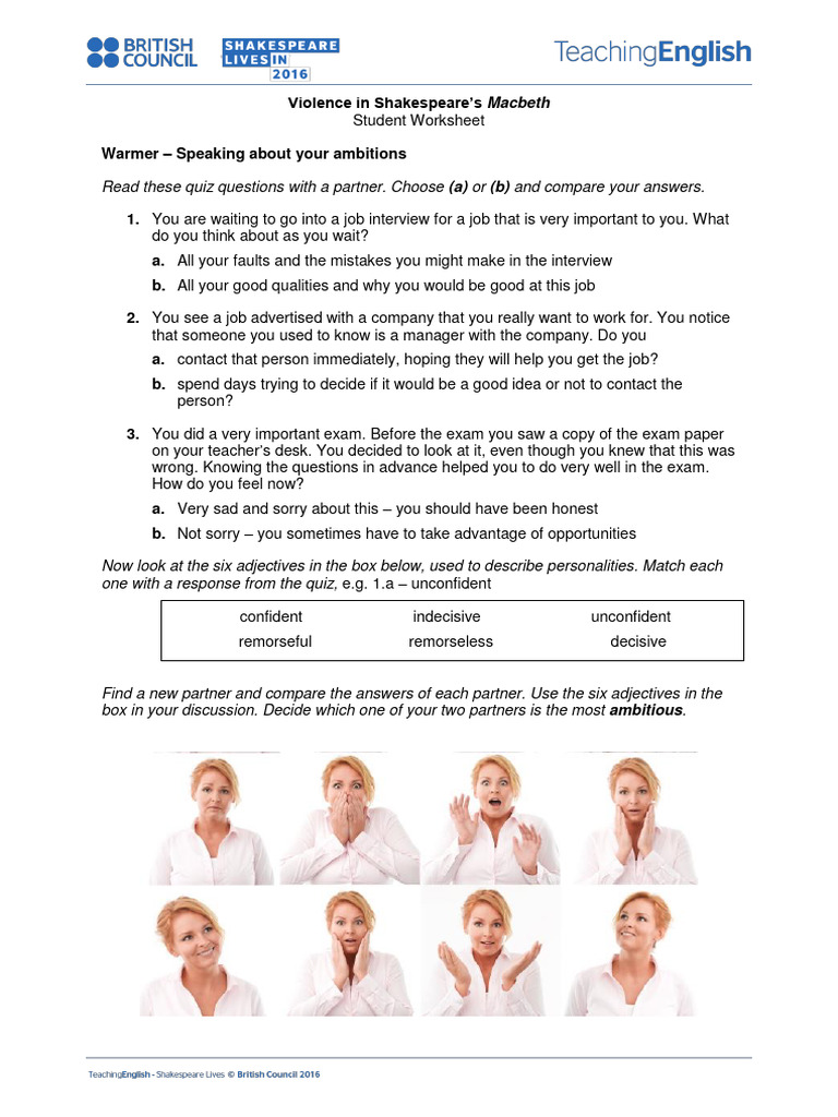 Violence in Shakespeare's Macbeth Student Worksheet | PDF | Macbeth