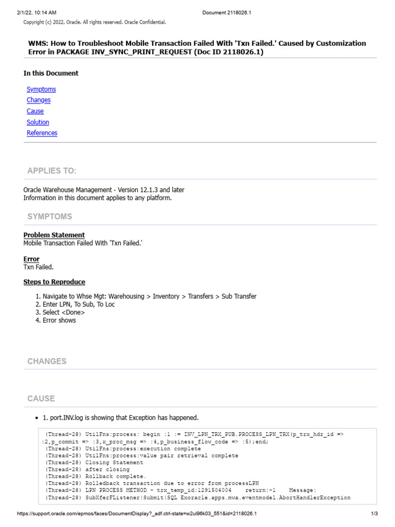 WMS How To Troubleshoot Mobile Transaction Failed With 'TXN Failed ...