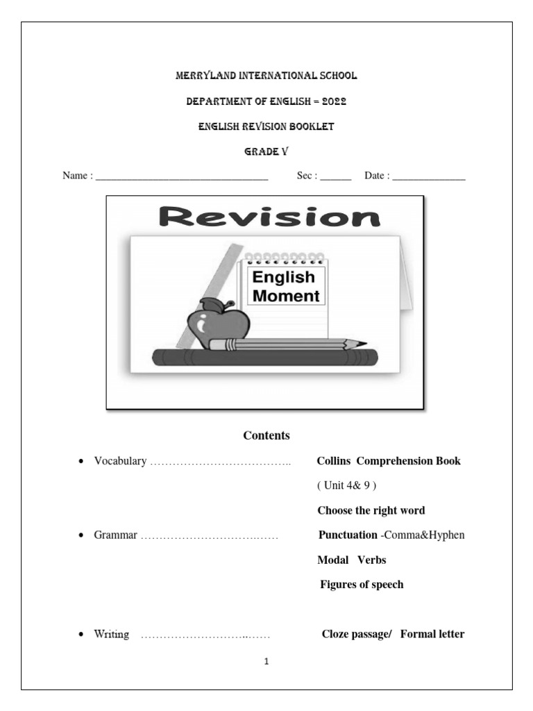 English Revision Booklet - Answer Key | PDF | Language Mechanics | Linguistic Morphology