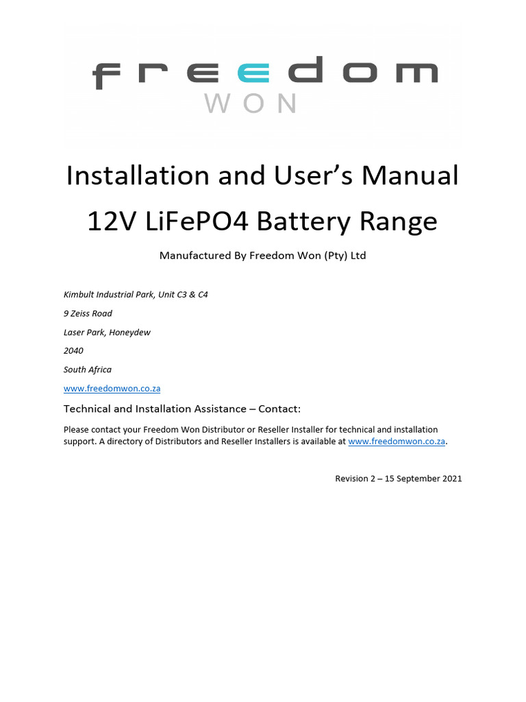 Freedom Won 12V Battery Installation Guide | PDF | Direct Current ...