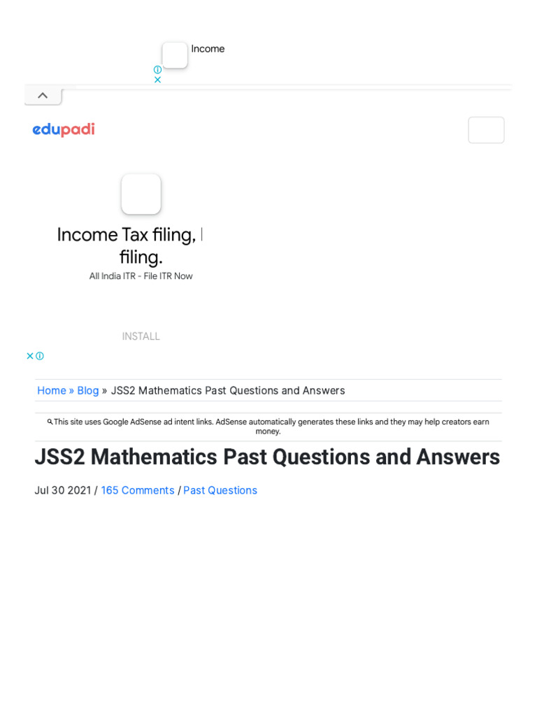 JSS2 Mathematics Past Questions and Answers - EduPadi Blog | PDF