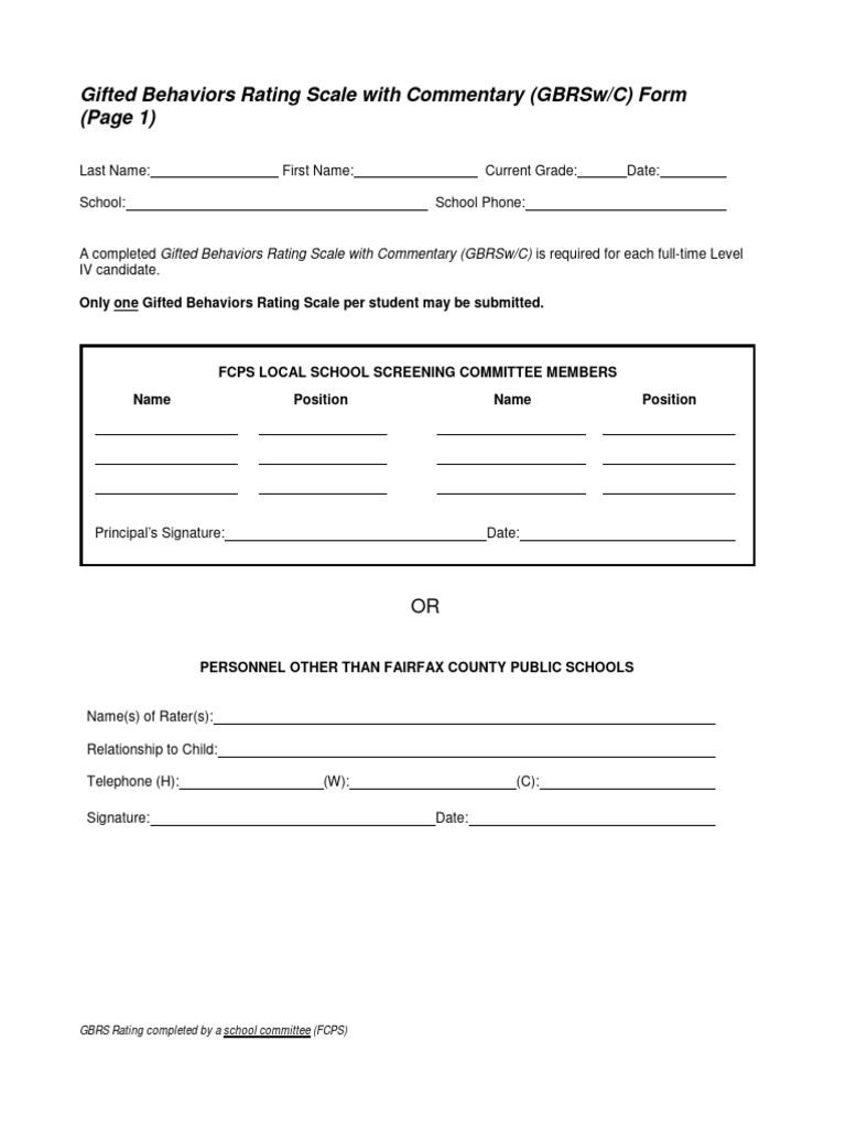 Gifted Behaviors Rating Scale Form | PDF | Idea | Knowledge