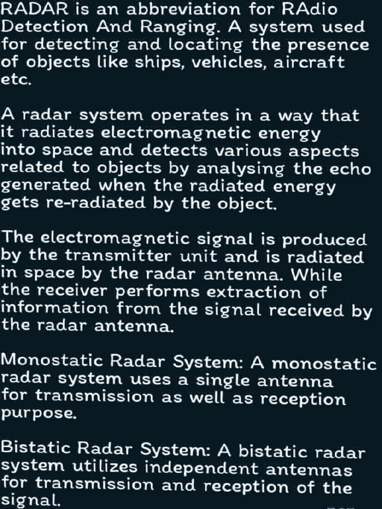 Basic Principles of Radar and Parameters | PDF | Radar | Transmitter