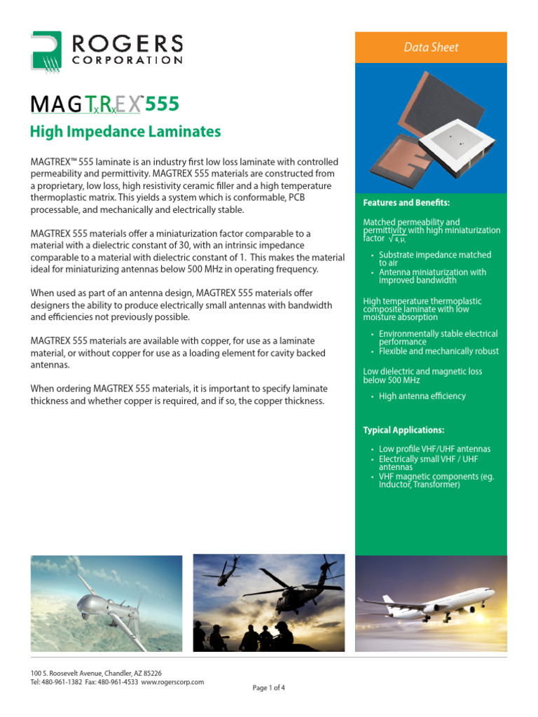 MAGTREX 555 High Impedance Laminates Data Sheet | PDF | Antenna (Radio ...