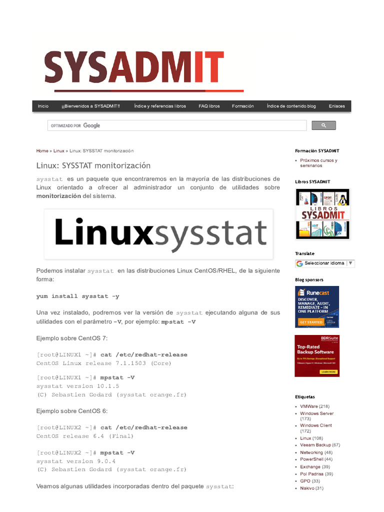 Linux - SYSSTAT Monitorización - SYSADMIT | PDF