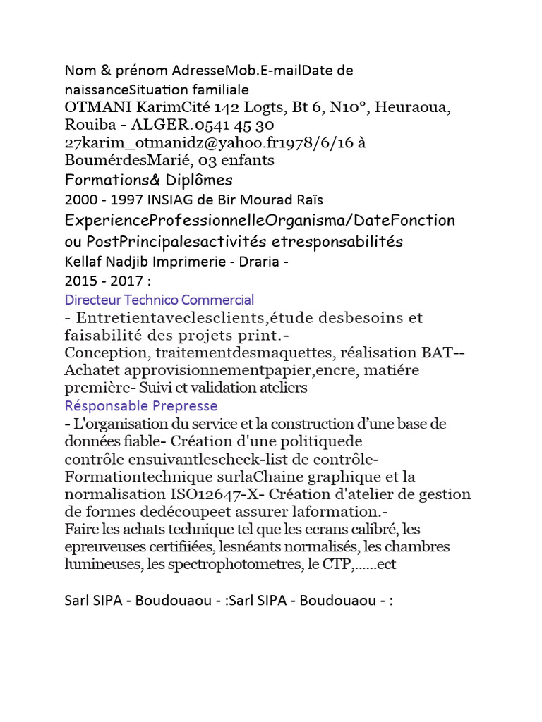 CV de Karim Otmani - Infographe Expert | PDF | Impression | Graphisme