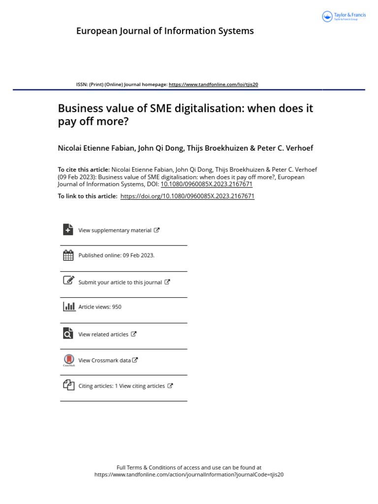 Business Value of SME Digitalisation When Does It Pay Off More | PDF ...