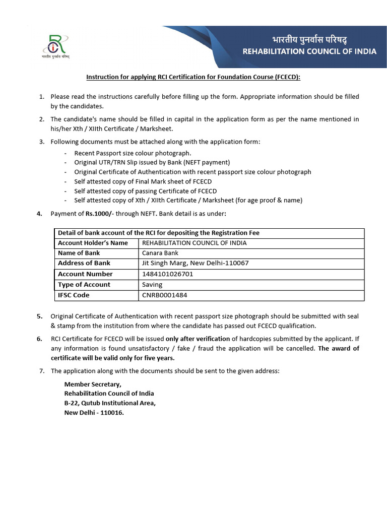RCI Certification Application Guide FCECD | PDF | Career & Growth ...