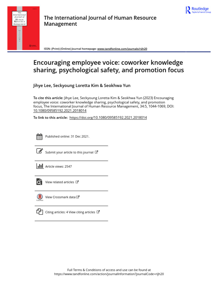 Encouraging Employee Voice Coworker Knowledge Sharing Psychological ...