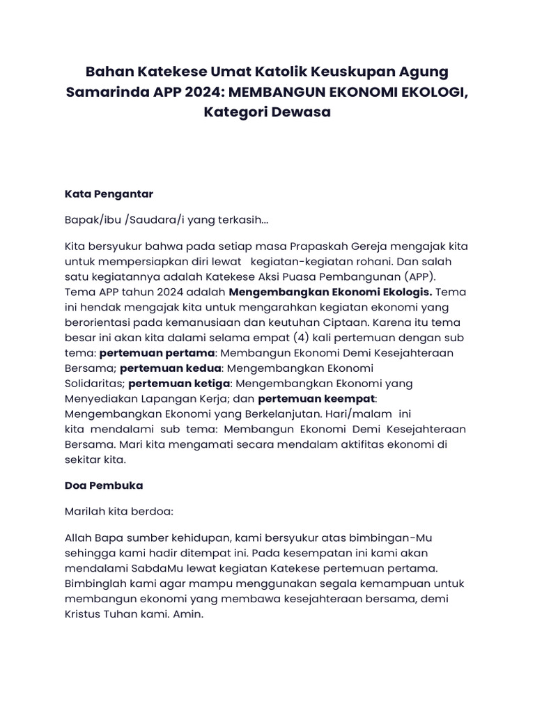 Bahan Katekese Umat Katolik Keuskupan Agung Samarinda APP 2024 | PDF ...