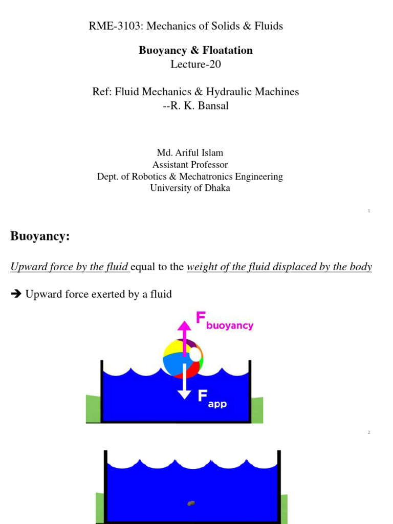 Lec 20 | PDF | Buoyancy | Weight