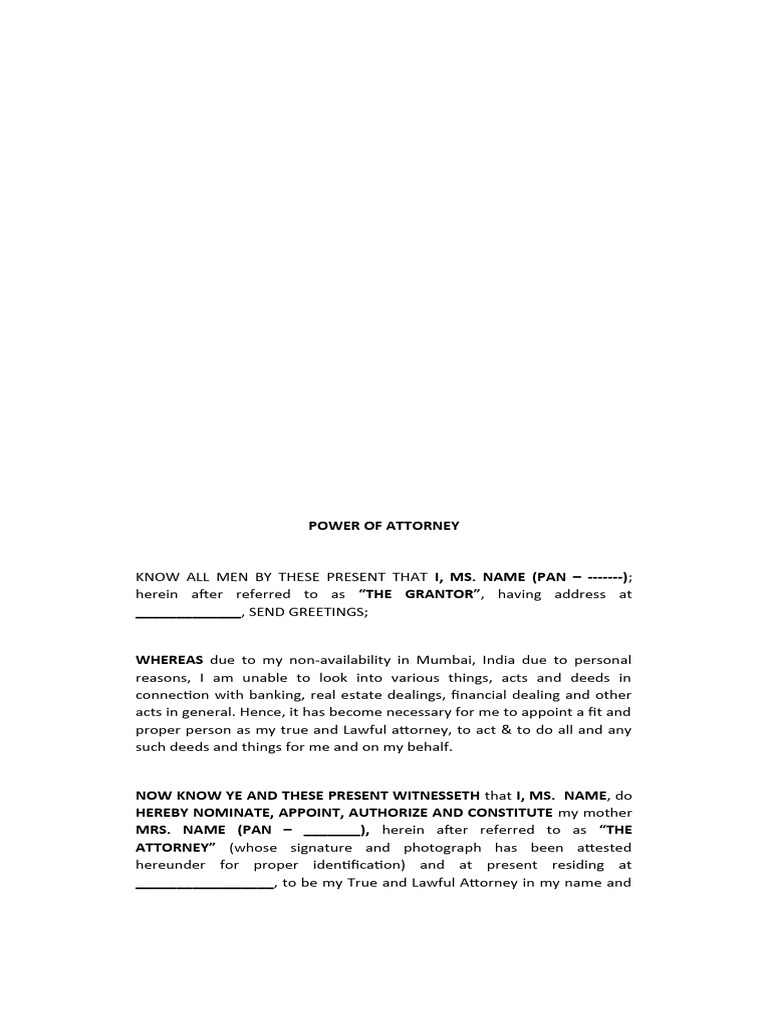 POA Format | PDF | Deed | Power Of Attorney
