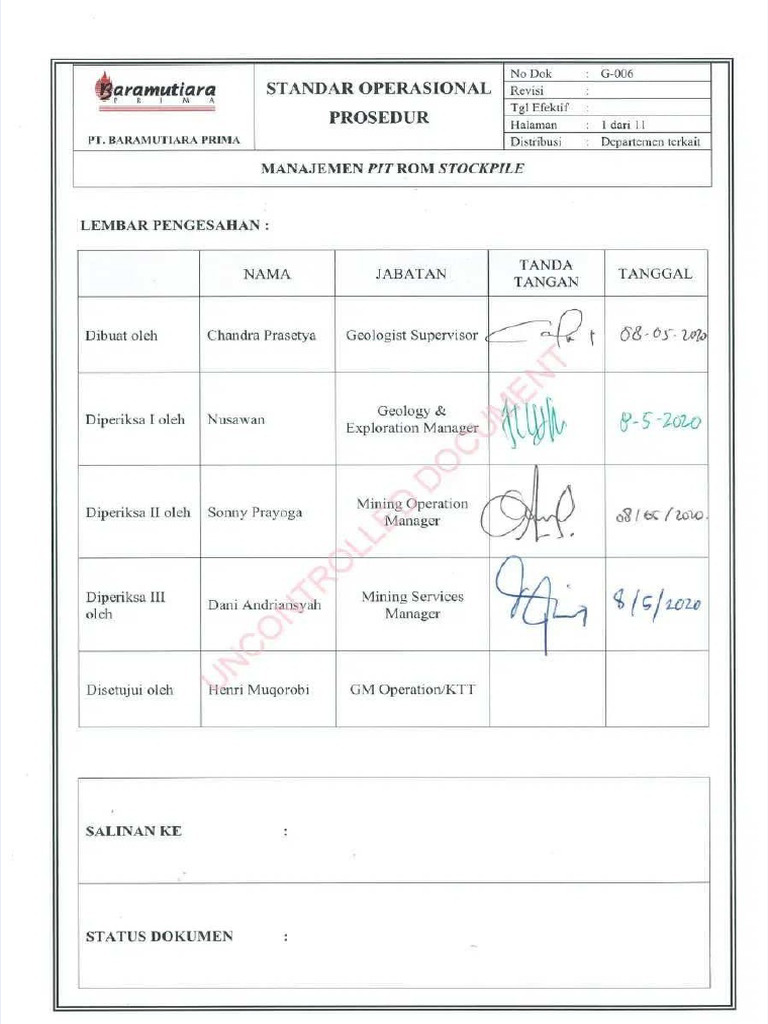 PDF G 006 Sop Manajemen Pit Rom Stockpile - Compress | PDF