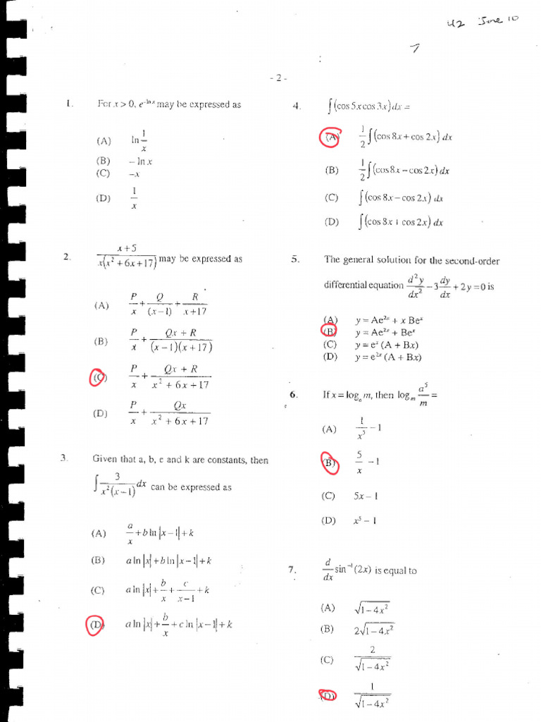 Pure Mathematics Unit 2 P1 2010 | PDF