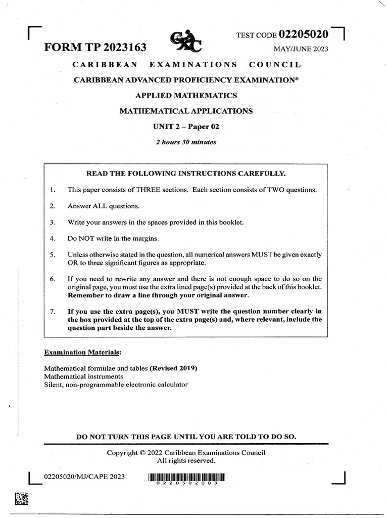 Applied Mathematics Unit 2 P2 2023 | PDF