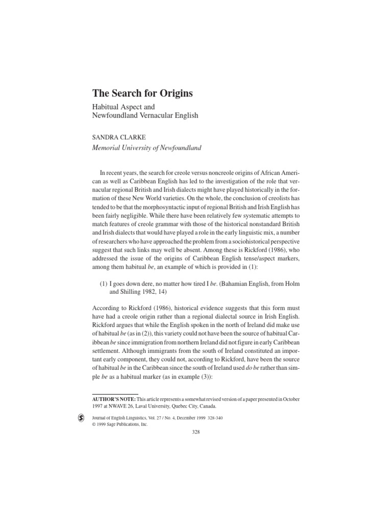 Clarke 1999 The Search For Origins Habitual Aspect and Newfoundland ...