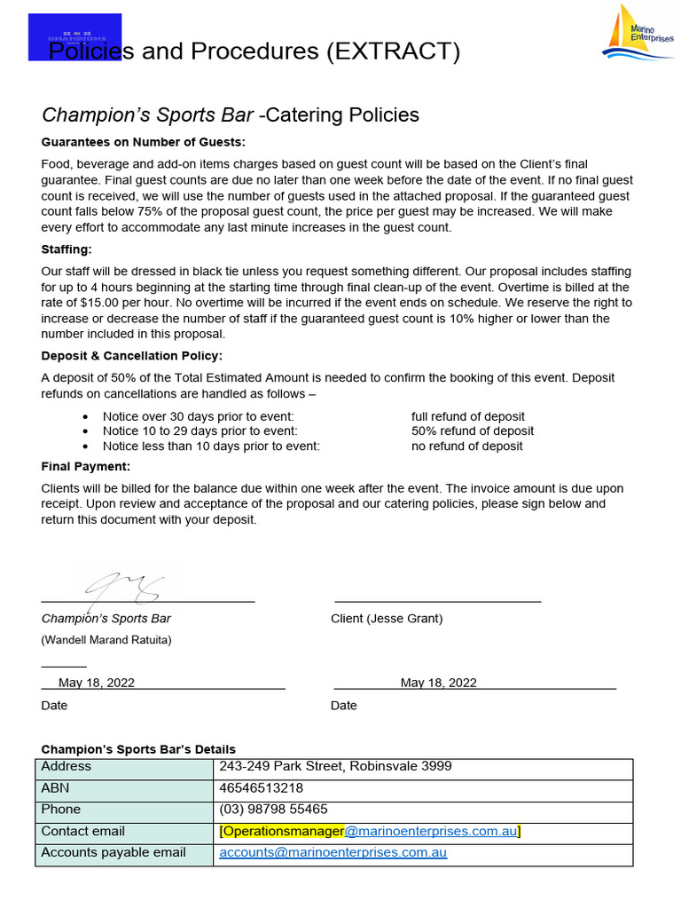 BSBCMM511 - (Wandell Marand Ratuita) Q3 - Catering Agreement ...