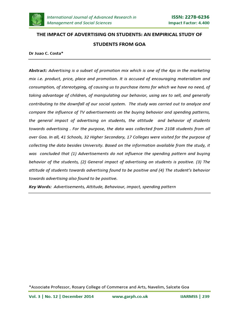 The Impact of Advertising On Students: An Empirical Study of Students ...