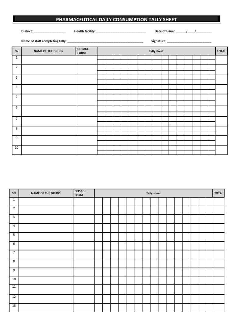 Daily Pharmacy Consumption Tally Sheet | PDF