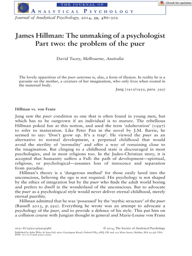 J Analytical Psychology - 2014 - Tacey - James Hillman The Unmaking of A Psychologist Part Two ...