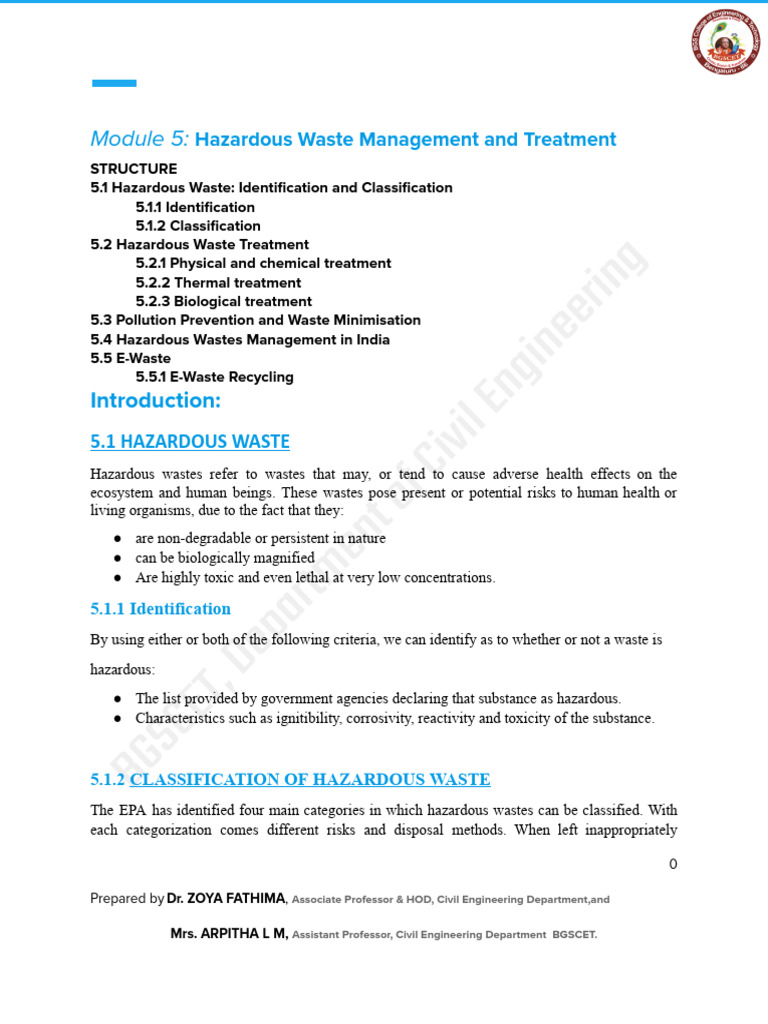 Module5 - HAZARDOUS WASTE MANAGEMENT AND TREATMENT | PDF | Filtration ...