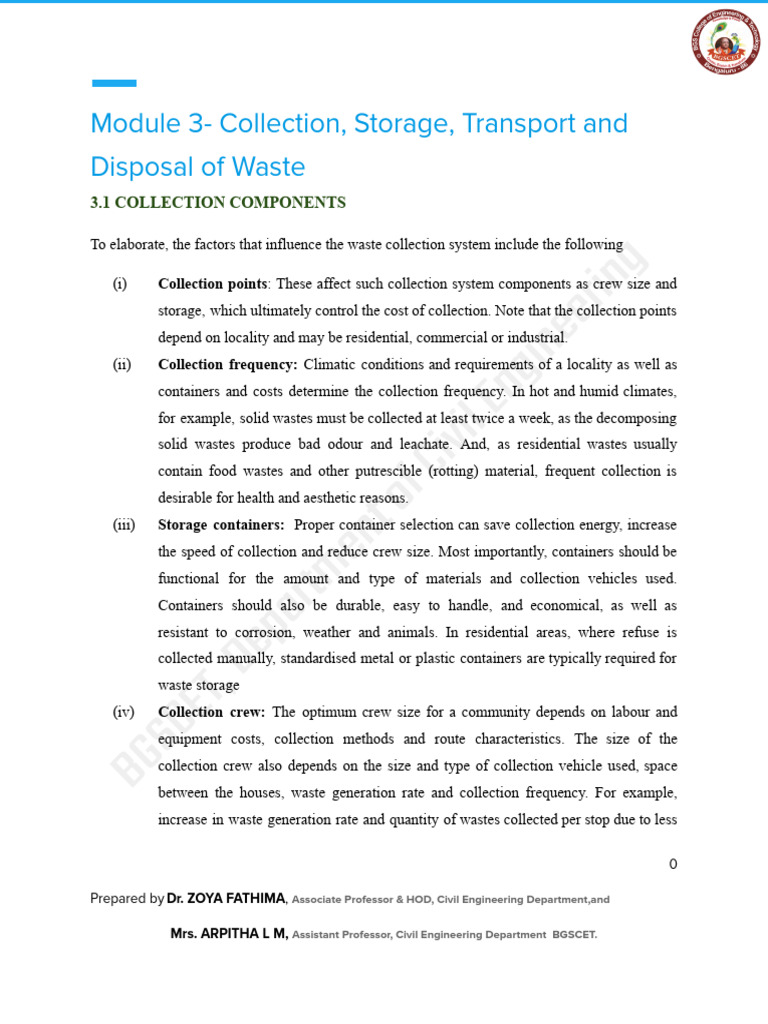 Module3 - Collection, Storage, Transport and Disposal of Waste-Notes ...