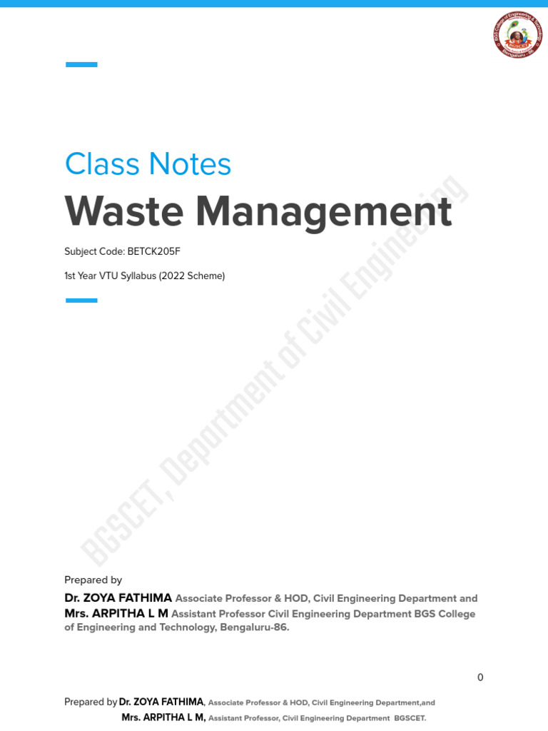 Module-1 Introduction To Solid Waste Management - Notes | PDF | Waste ...