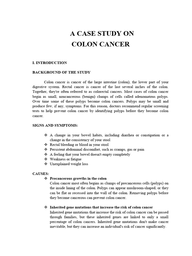 COLON CANCER CASE STUDY | PDF | Large Intestine | Colorectal Cancer