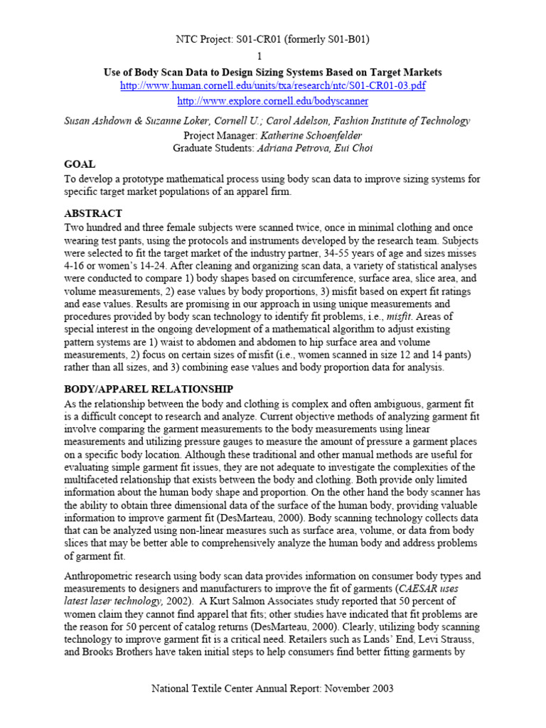 Apparel Sizing via Body Scans | PDF | Cluster Analysis | Clothing