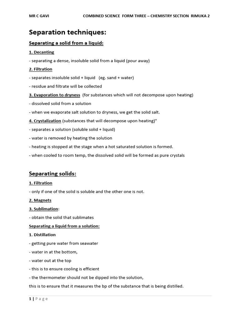 Chemistry Notes Combined Science f3 1st Part | PDF | Ion | Distillation