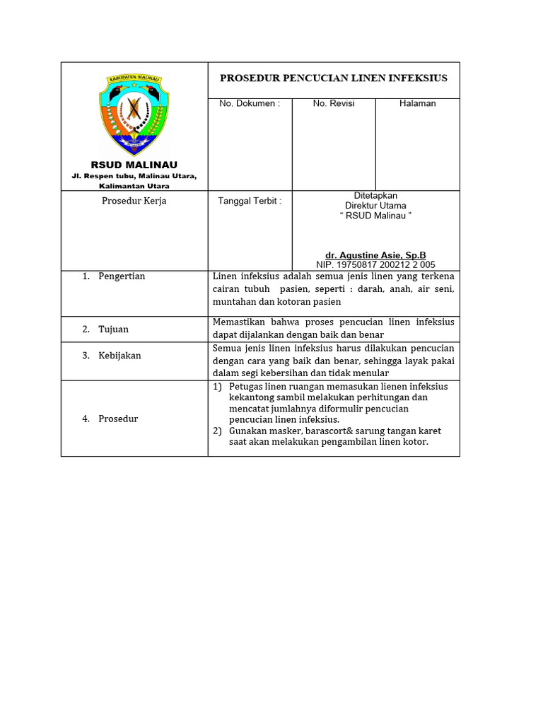 Prosedur Cuci Linen Infeksius RSUD | PDF