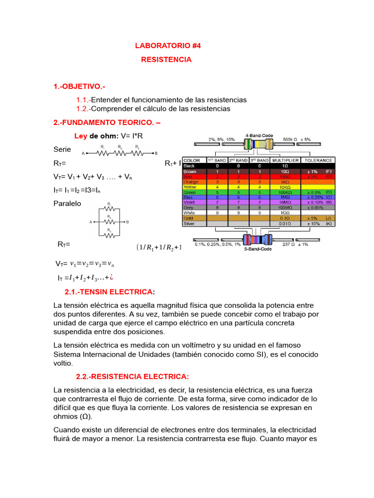 Funcionamiento y Tipos de Resistencias | PDF | Resistencia Eléctrica y Conductancia | Resistor