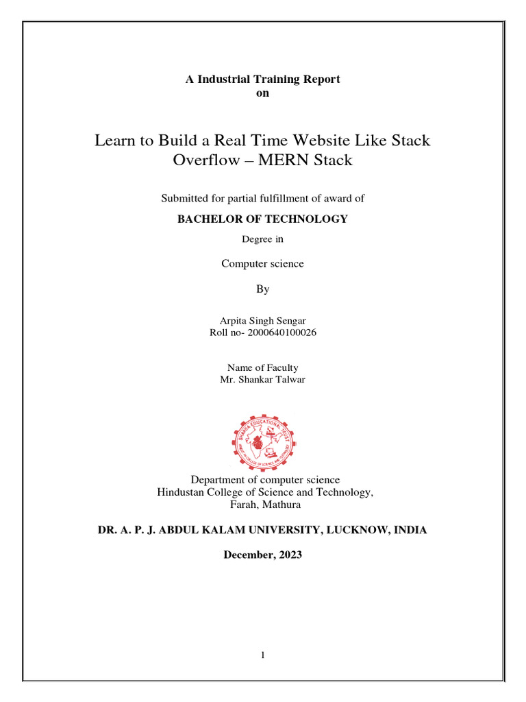 Industrial Training Report Format 2023-24 (Autorecovered) | PDF | Html ...