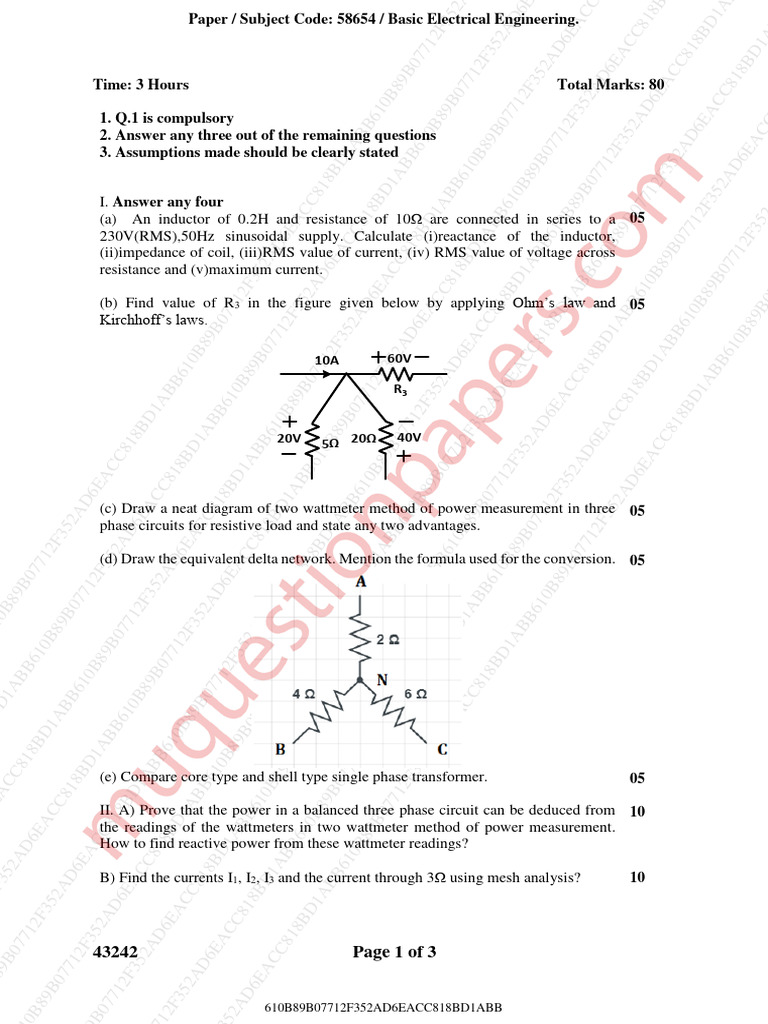 Be First Year Engineering Semester 1 2023 December Basic Electrical Engineering Beerev 2019c ...