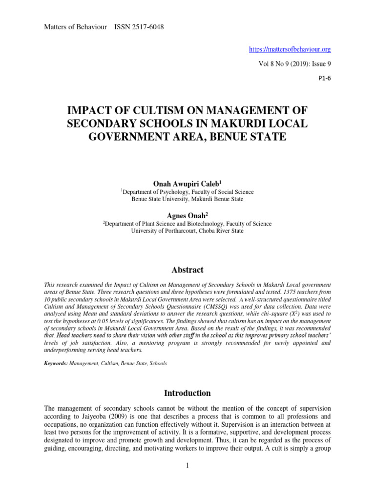 Impact - of - Cultism - On - Management - of - Seconday Schools | PDF ...