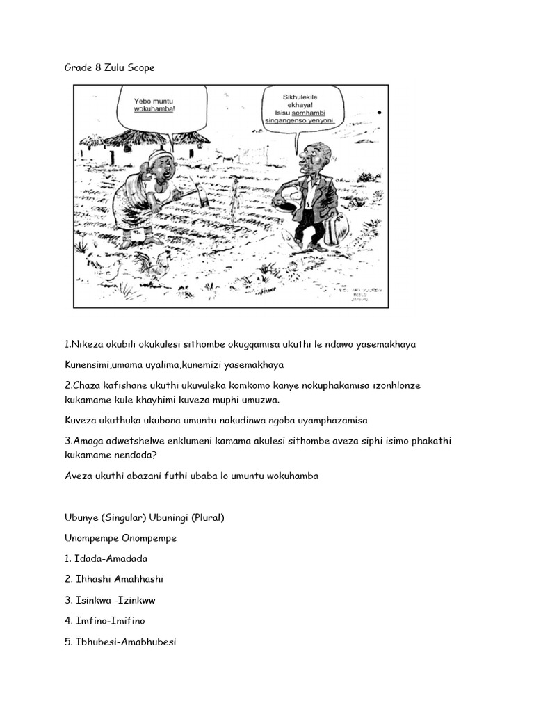 Grade 8 Zulu Language Overview | PDF | Syntax | Linguistic Typology