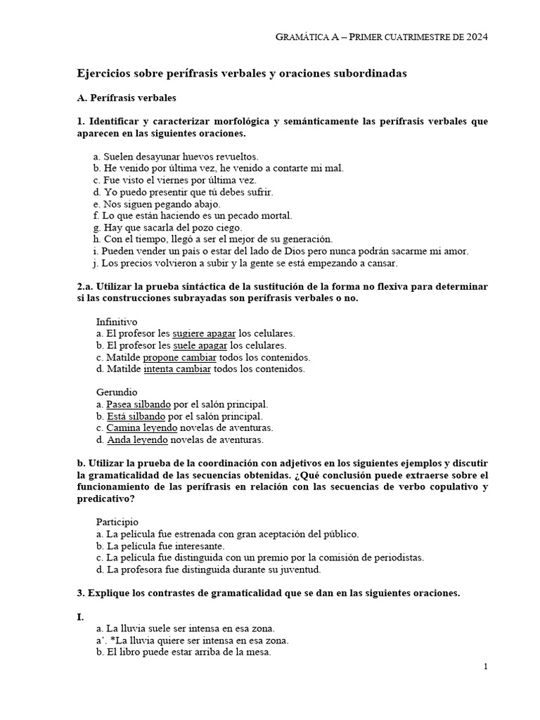 Ejercicios Sobre Perífrasis Verbales, Flexión Verbal y Oraciones ...