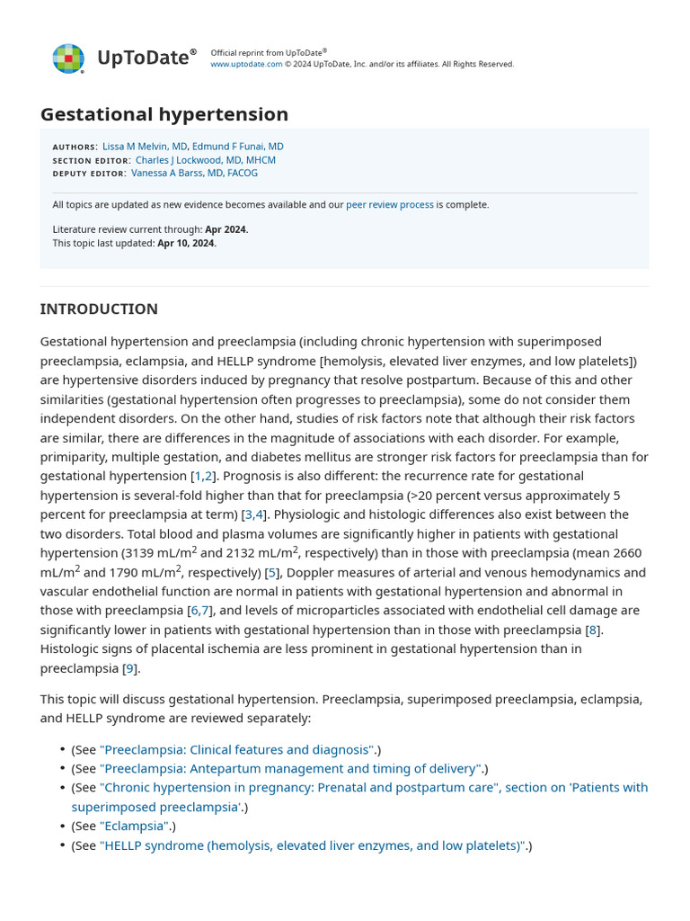 Gestational Hypertension - UpToDate | PDF | Hypertension | Blood