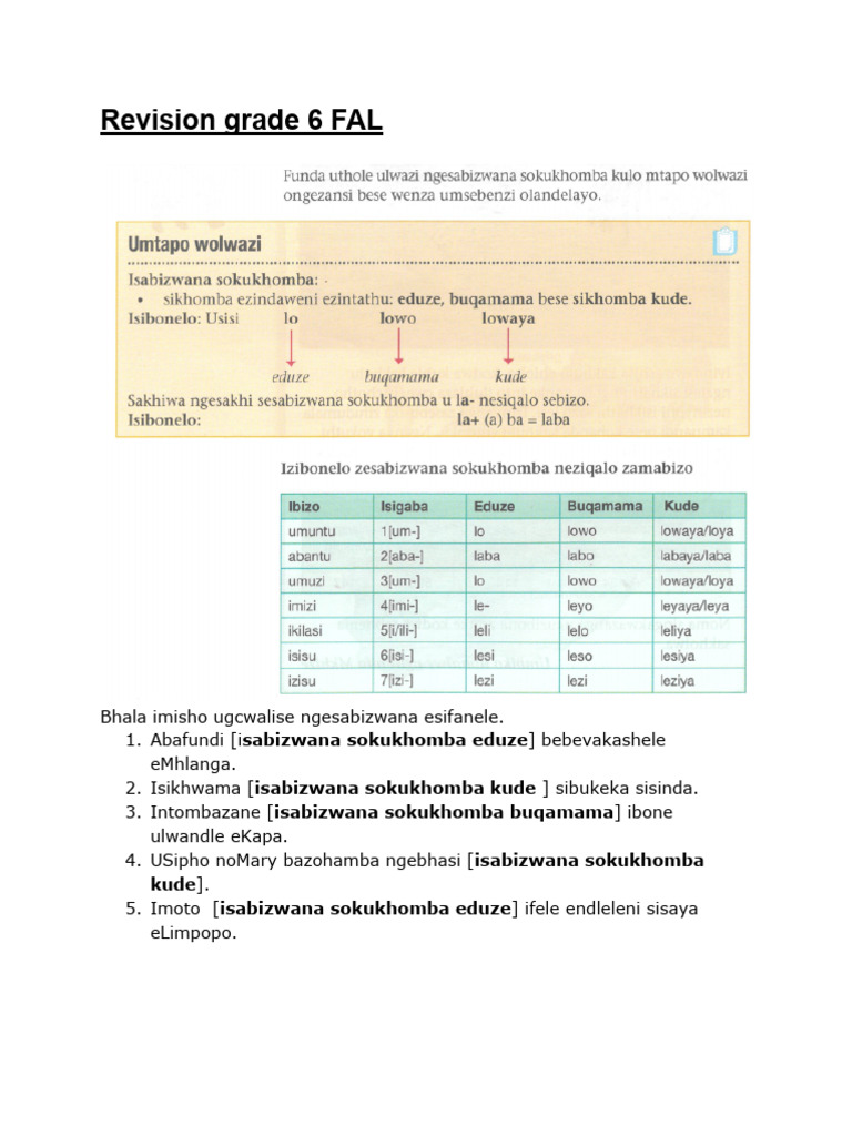 Revision grade 6 FAL | PDF | Adverb | Linguistic Morphology