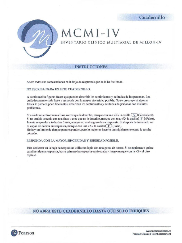 MCMI IV Cuadernillo | PDF