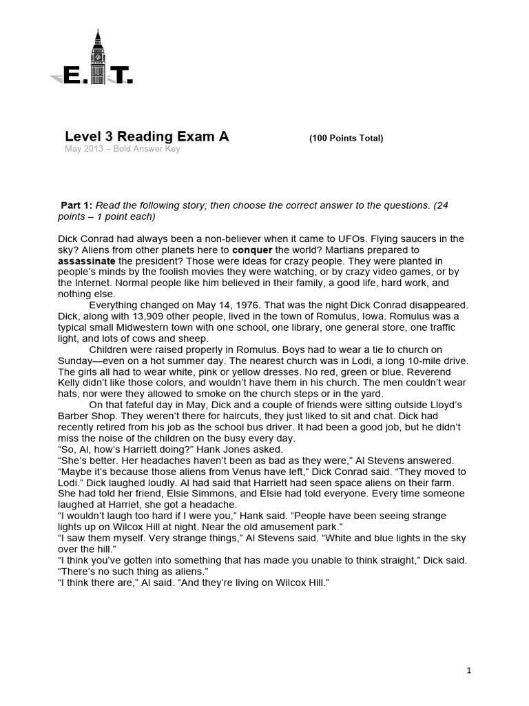 Level 3 Reading Exam A V02 Pdf